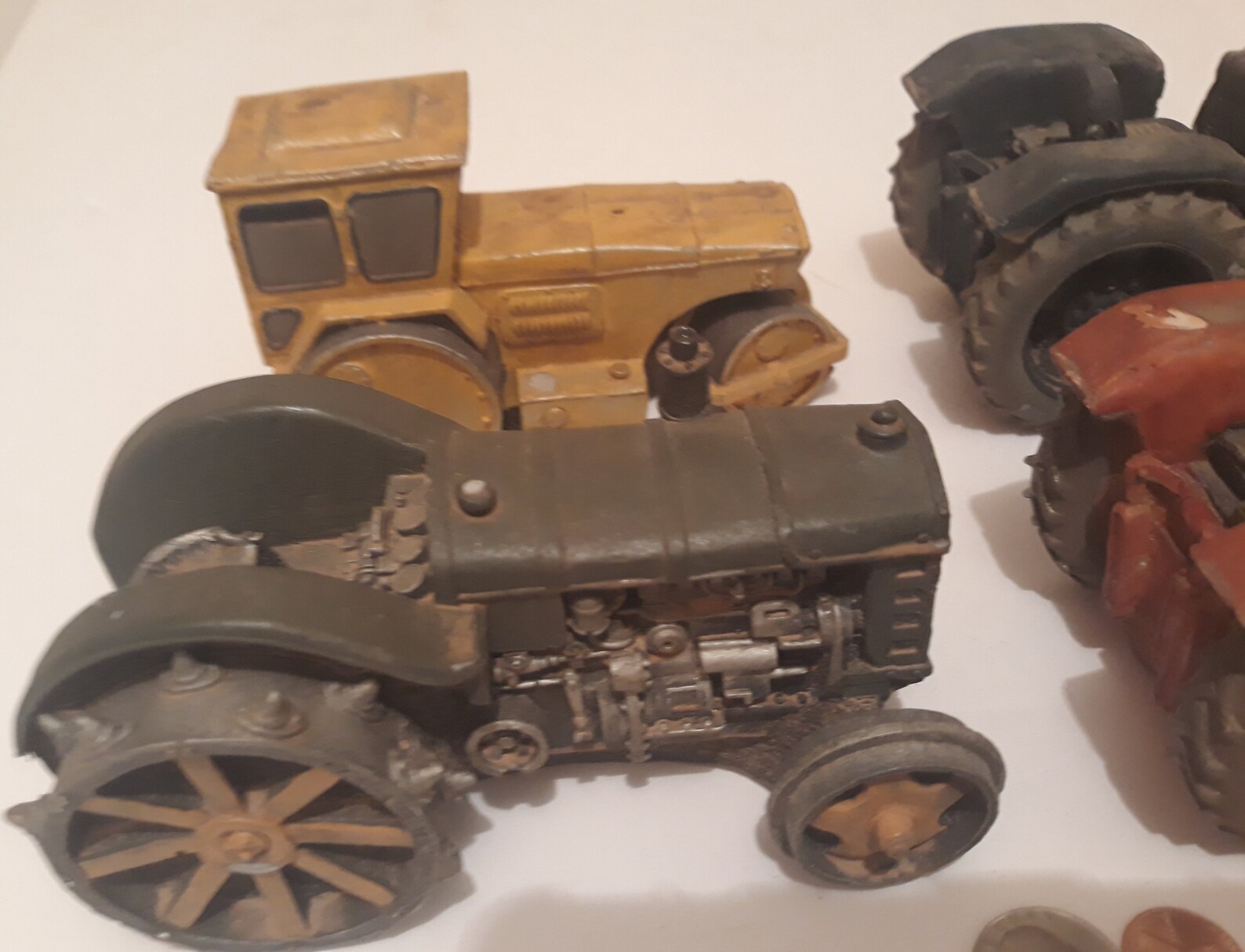 4 Vintage Heavy Duty Resin Old Time Tractors, Each One is 1 1/2 Pounds ...