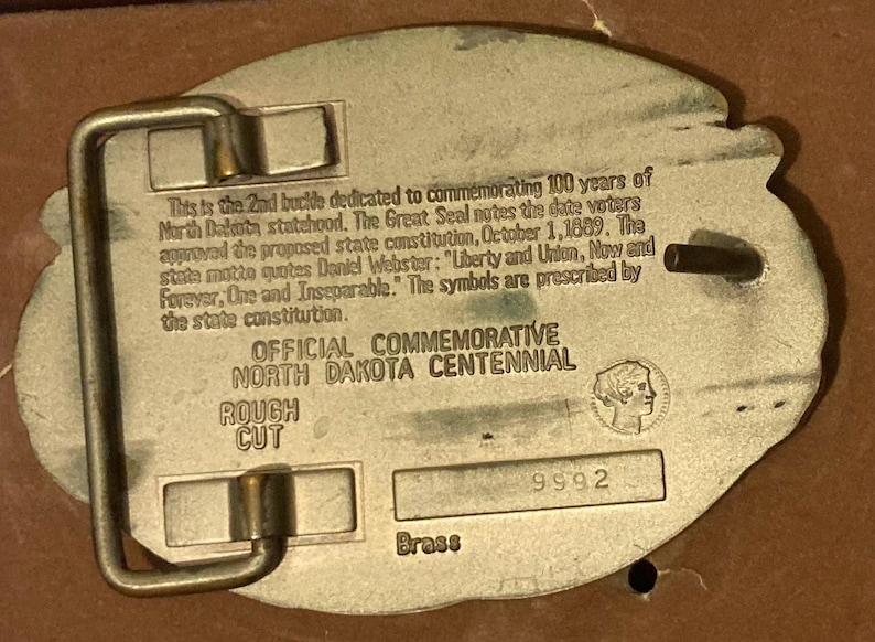 Vintage 1989 Metal Belt Buckle, 100 Years of Statehood, North Dakota ...
