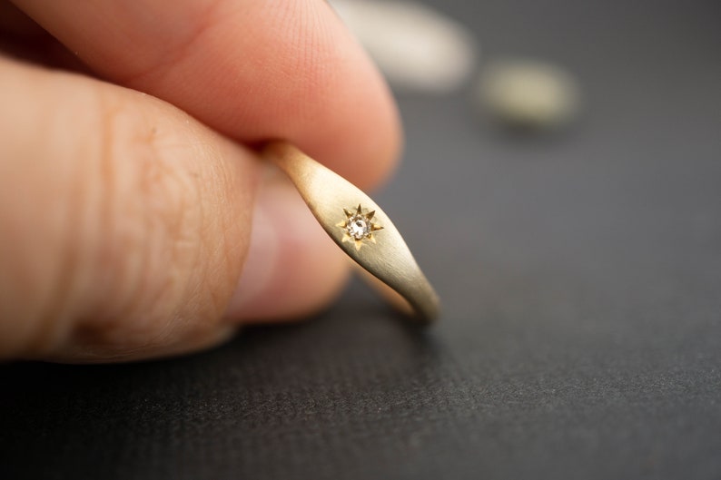 Small diamond gold ring Small signet dainty diamond ring | Etsy