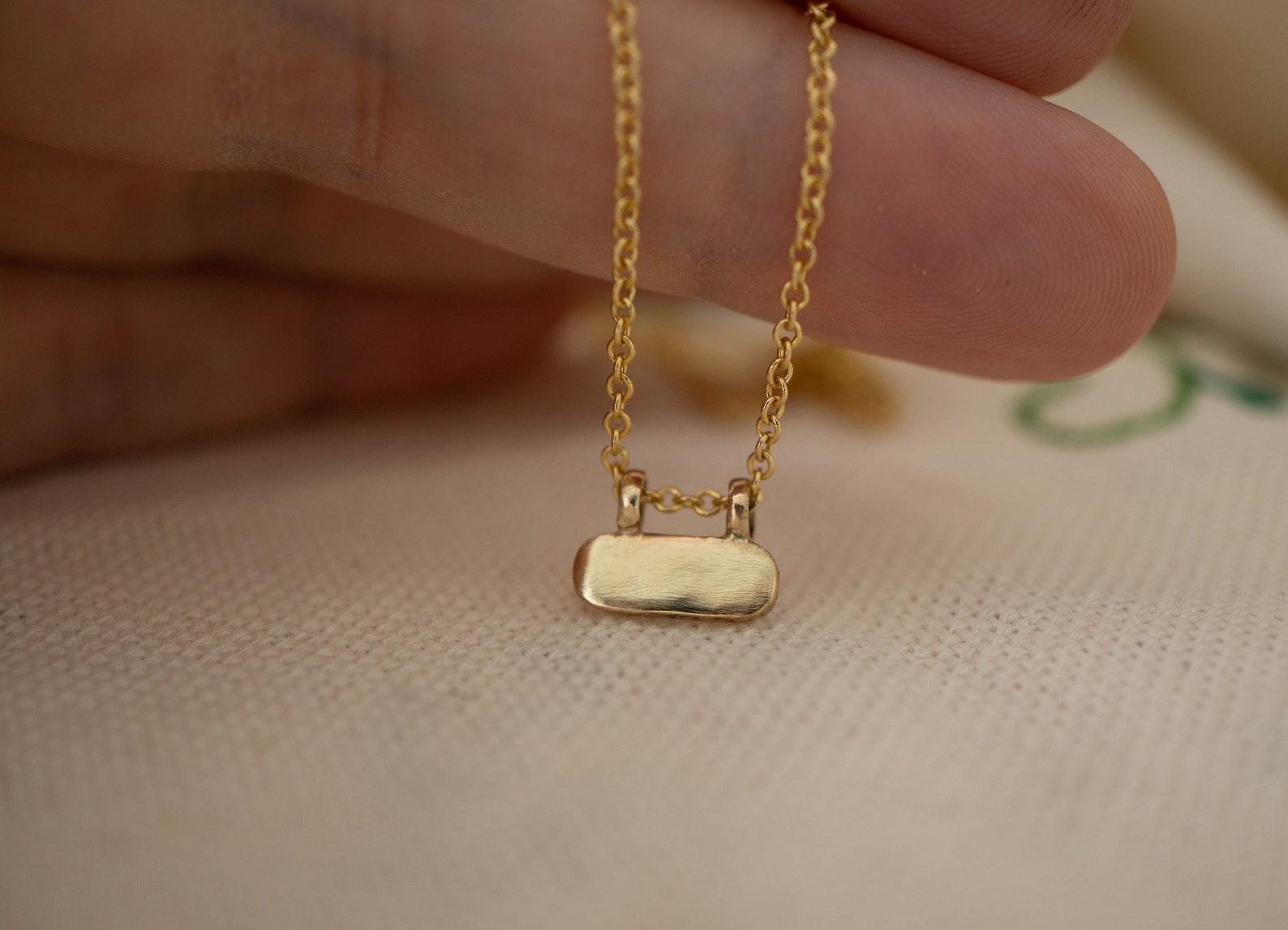 14k Gold Tiny Pendant Oval Tag Necklace 14k Gold Oval - Etsy