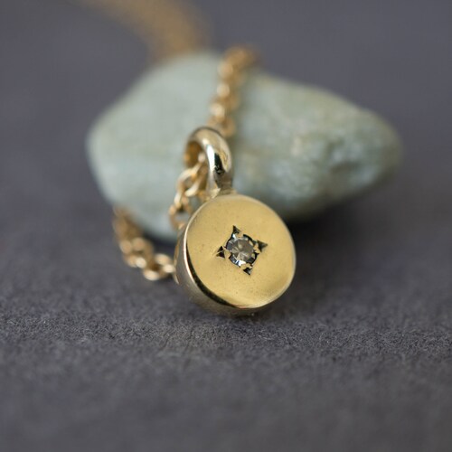 Round Gold Pendant With Diamond 14k Gold Pendant Necklace - Etsy