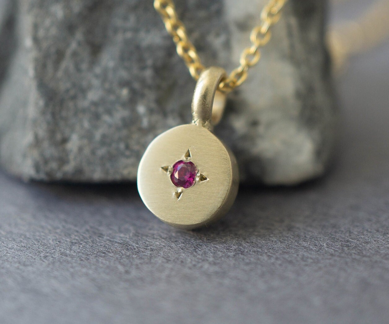 Solid Gold Ruby Necklace 14k Gold Pendant Necklace for Women | Etsy