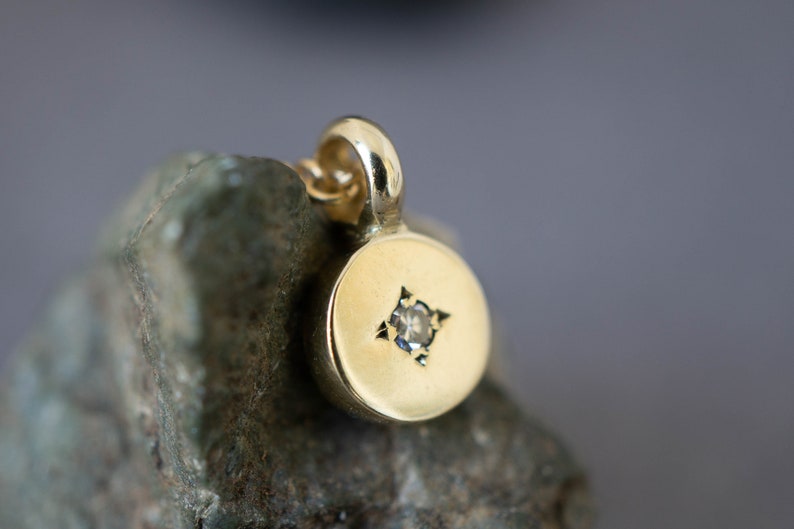 Round Gold Pendant With Diamond 14k Gold Pendant Necklace - Etsy