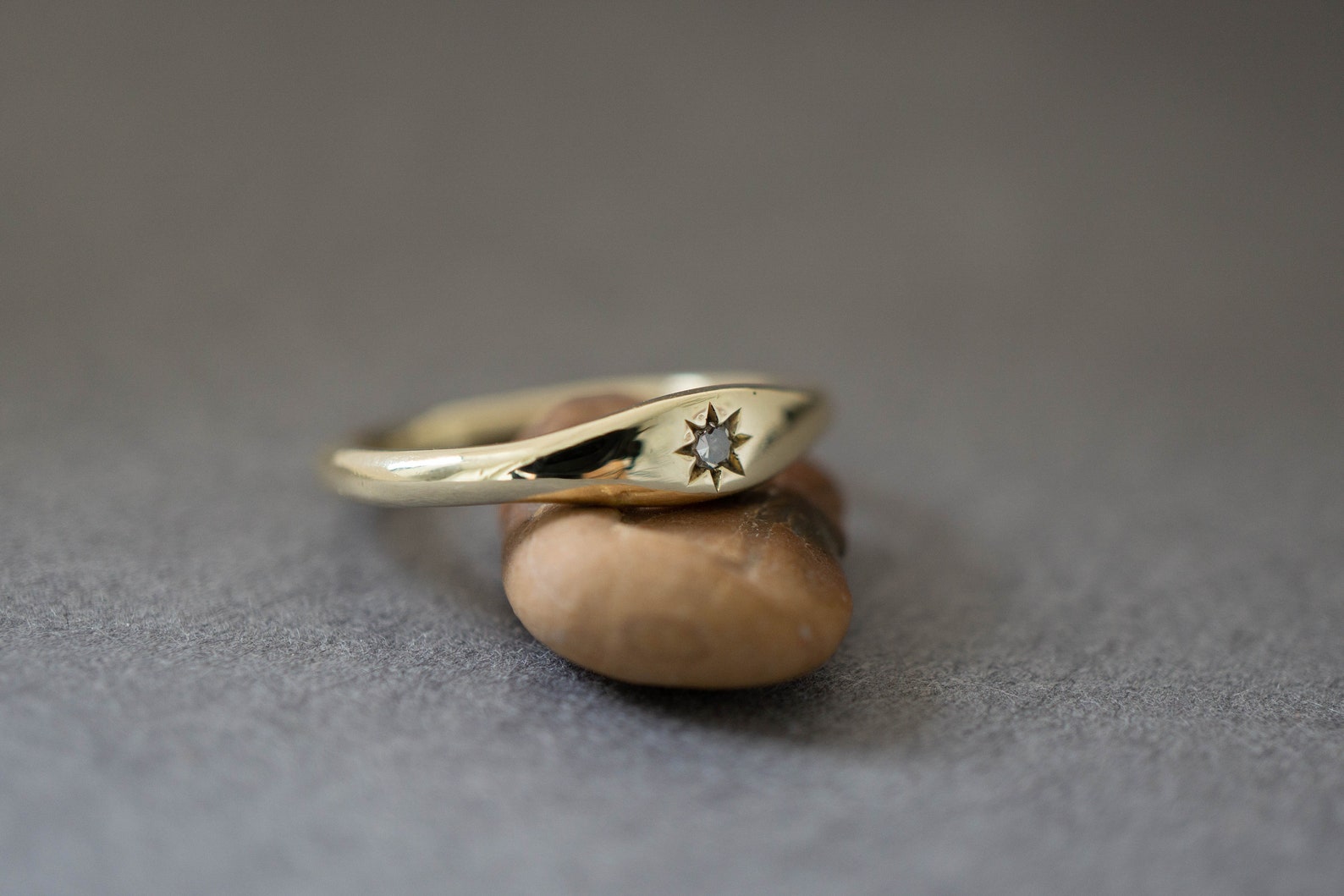 Small diamond gold ring Small signet dainty diamond ring | Etsy