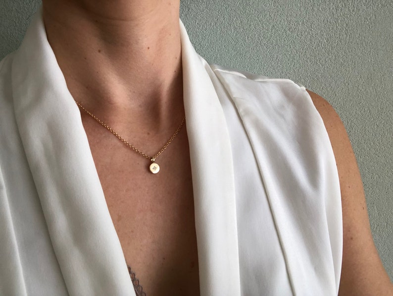 Round Gold Pendant With Diamond 14k Gold Pendant Necklace - Etsy