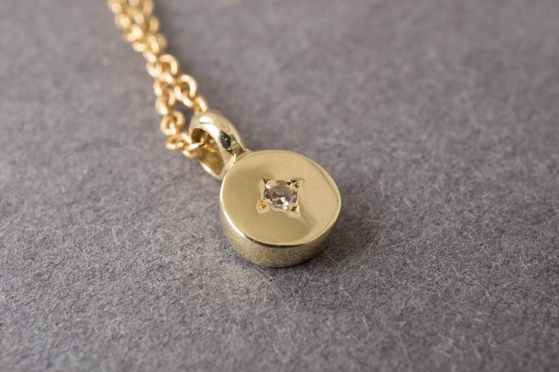 Round Gold Pendant With Diamond 14k Gold Pendant Necklace - Etsy