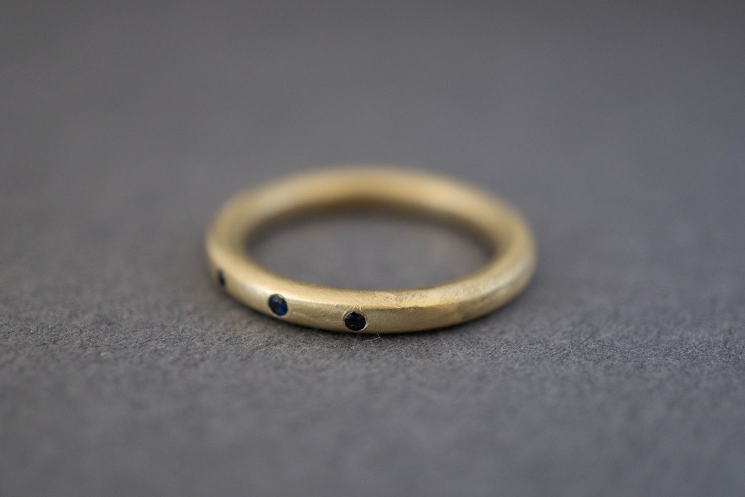 Stacker Ring Gemstones - Rustic Gold Ring Womens - Flush Set Sapphire ...