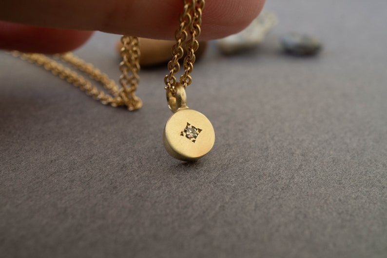 Round Gold Pendant With Diamond 14k Gold Pendant Necklace - Etsy