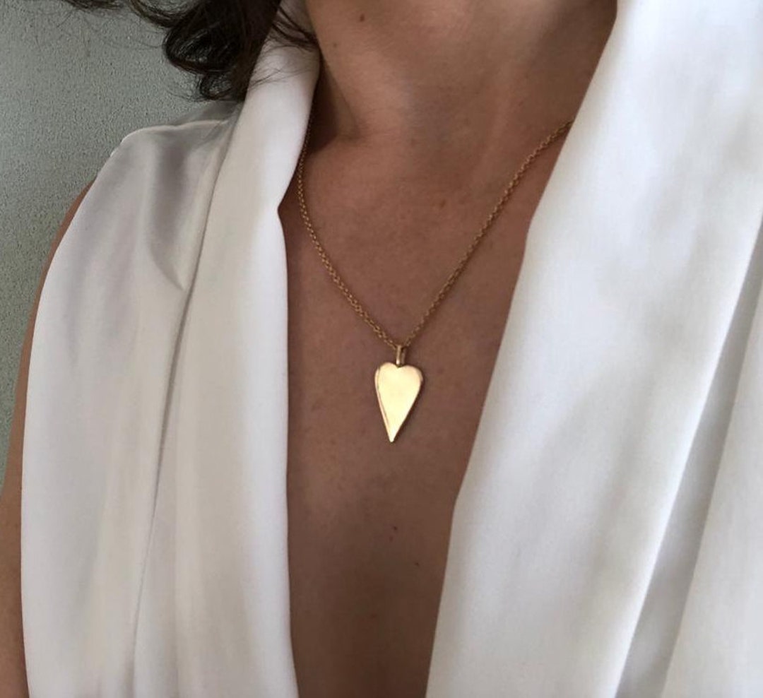 Solid Gold Heart Pendant Necklace Heart Necklace for Women - Etsy