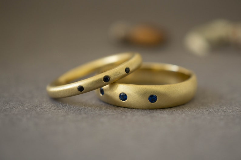 Blue Sapphire Couple Rings Gemstone wedding band set | Etsy