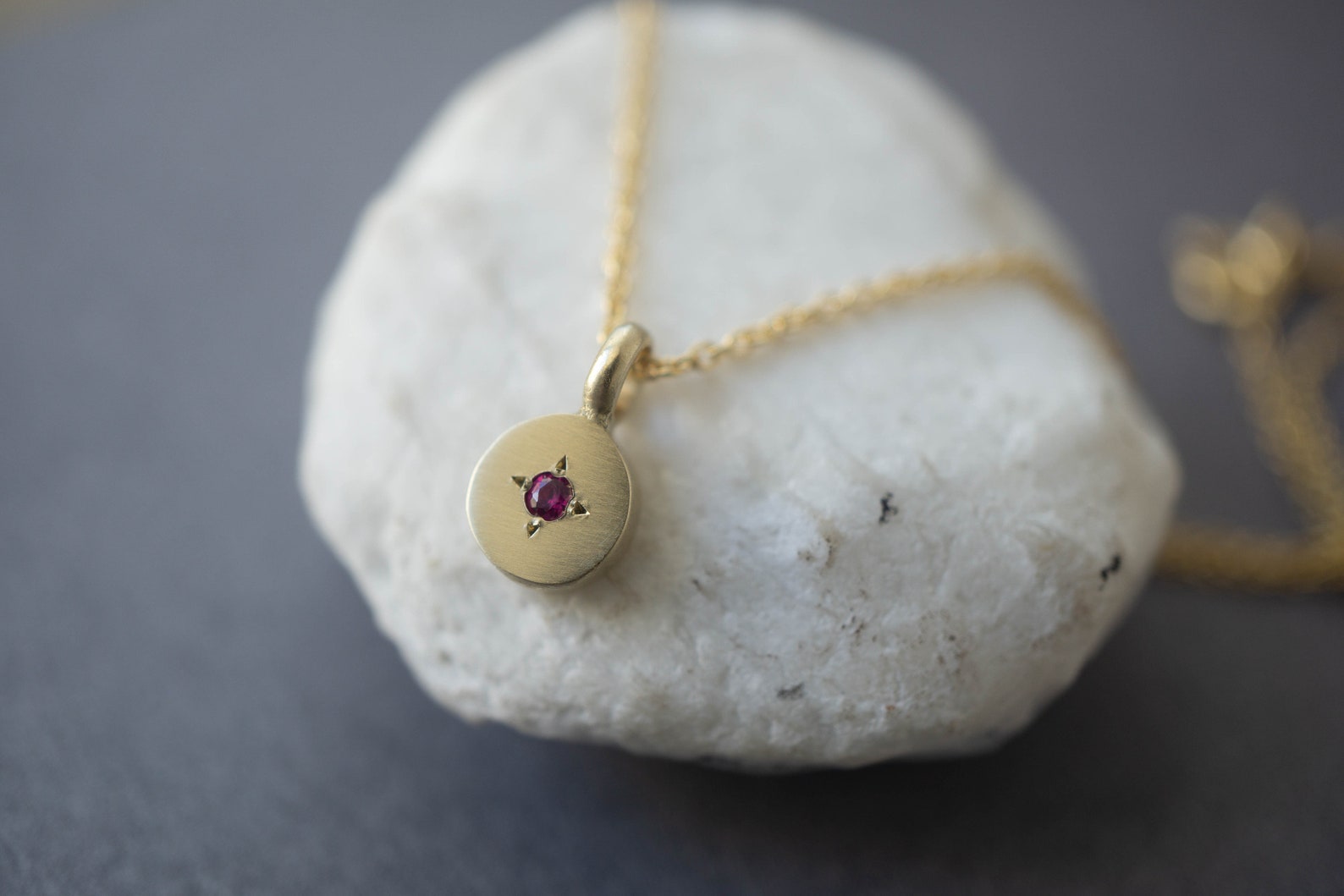 Solid Gold Ruby Necklace 14k Gold Pendant Necklace for Women | Etsy