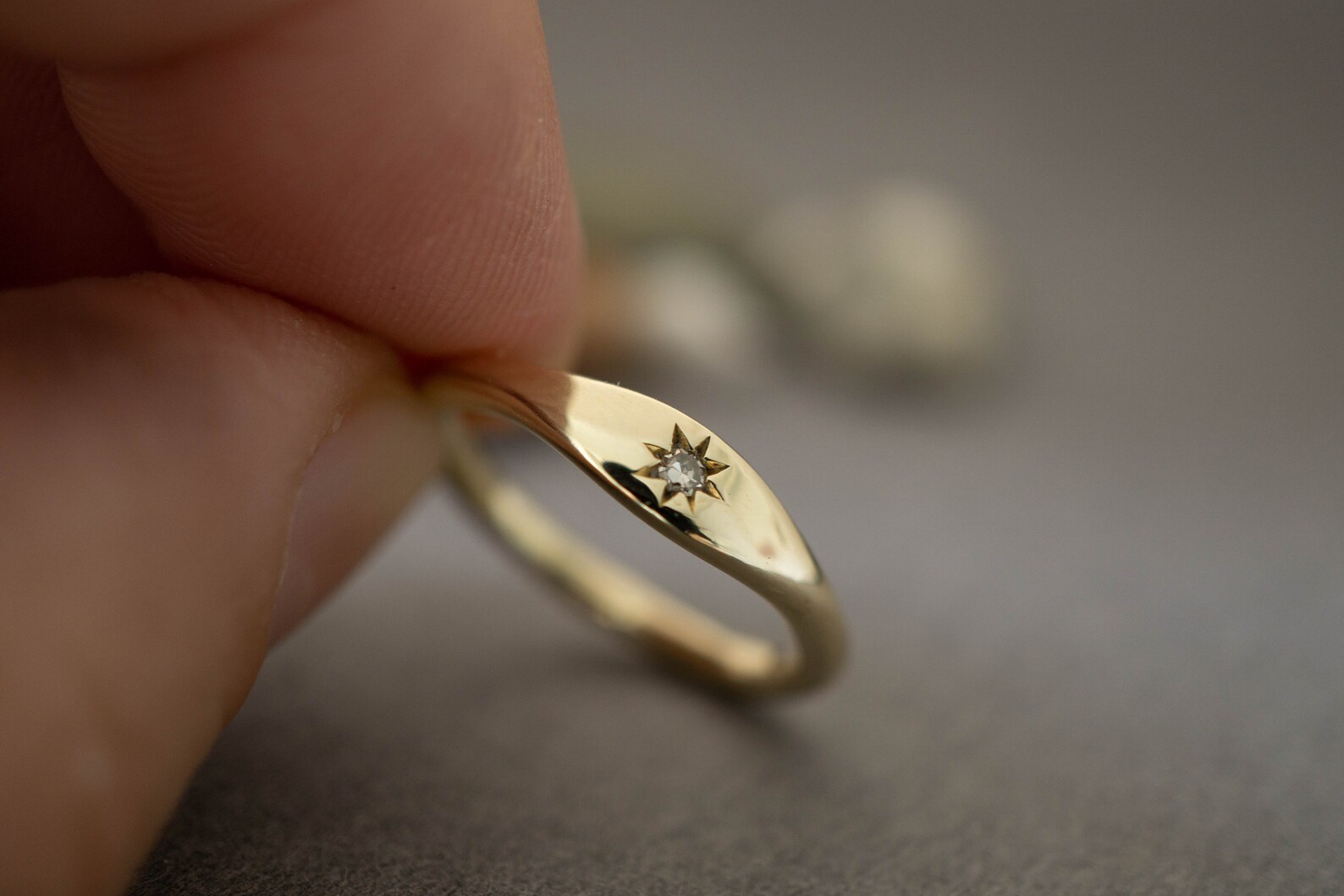 Small diamond gold ring Small signet dainty diamond ring | Etsy