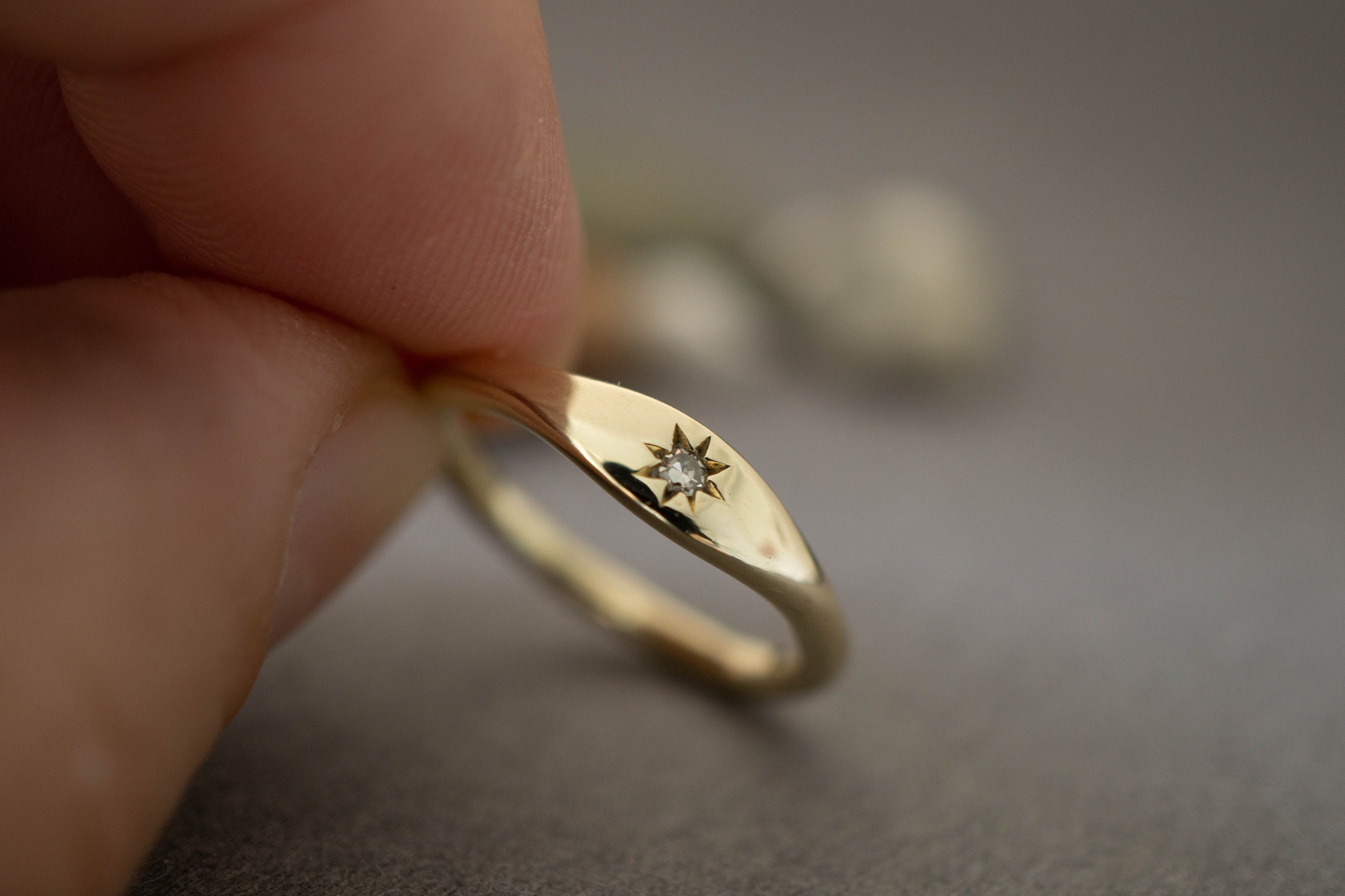 Small diamond gold ring Small signet dainty diamond ring | Etsy