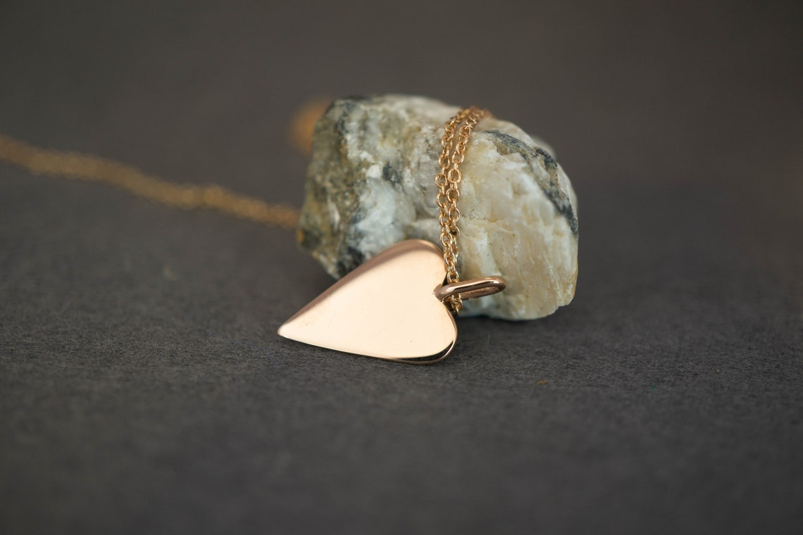 Heart of Gold Pendant Elongated Heart Necklace Solid Gold - Etsy