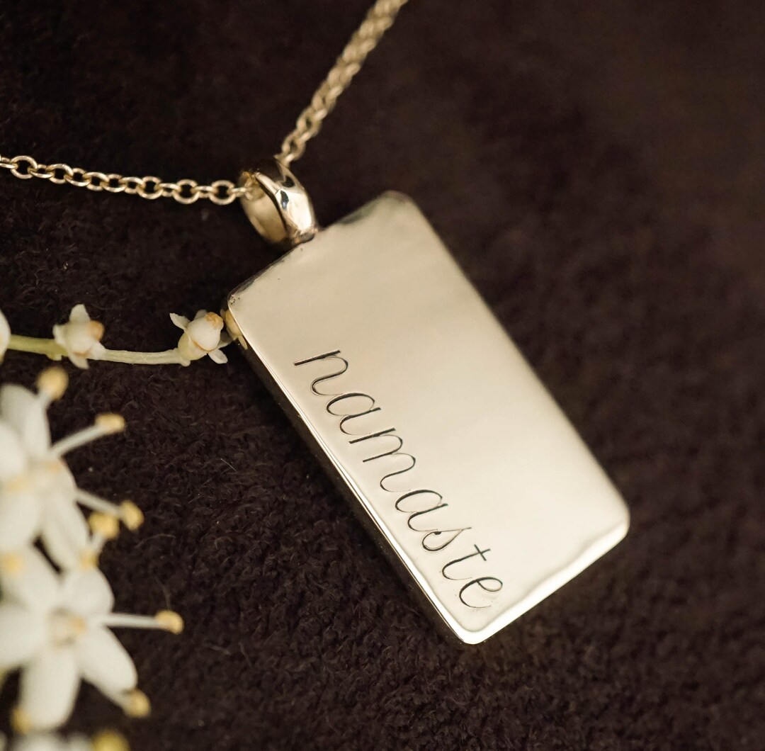 Engraved Solid Gold Pendant - Large Solid Gold Tag Charm - 14k Gold ...