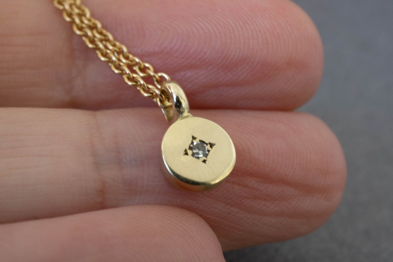 Round Gold Pendant With Diamond 14k Gold Pendant Necklace - Etsy