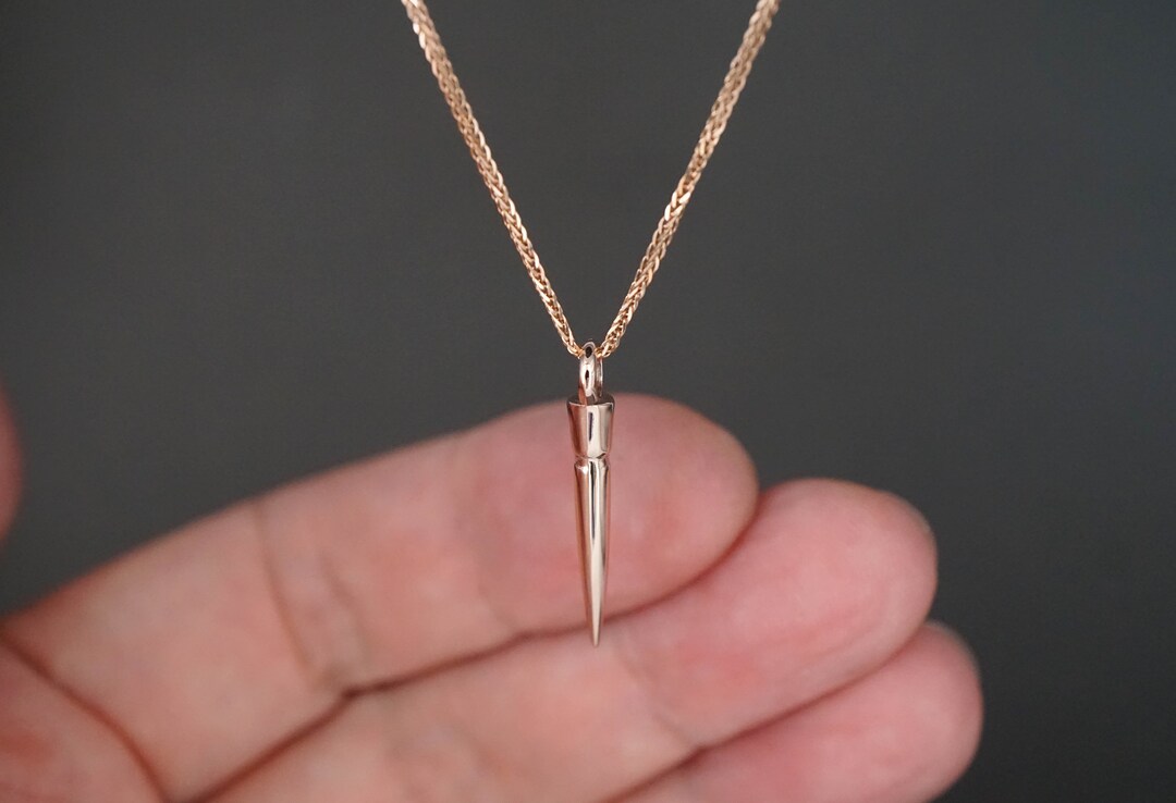 Spike Pendant Necklace - Solid Gold Dagger Pendant - 14k Rose Gold ...