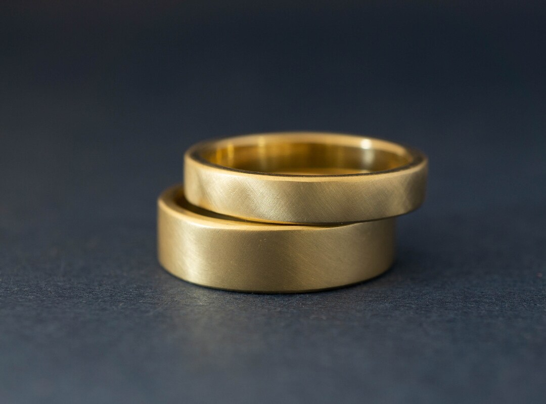 Couples Wedding Bands Set - Yellow Gold Wedding Band Set - Matching ...