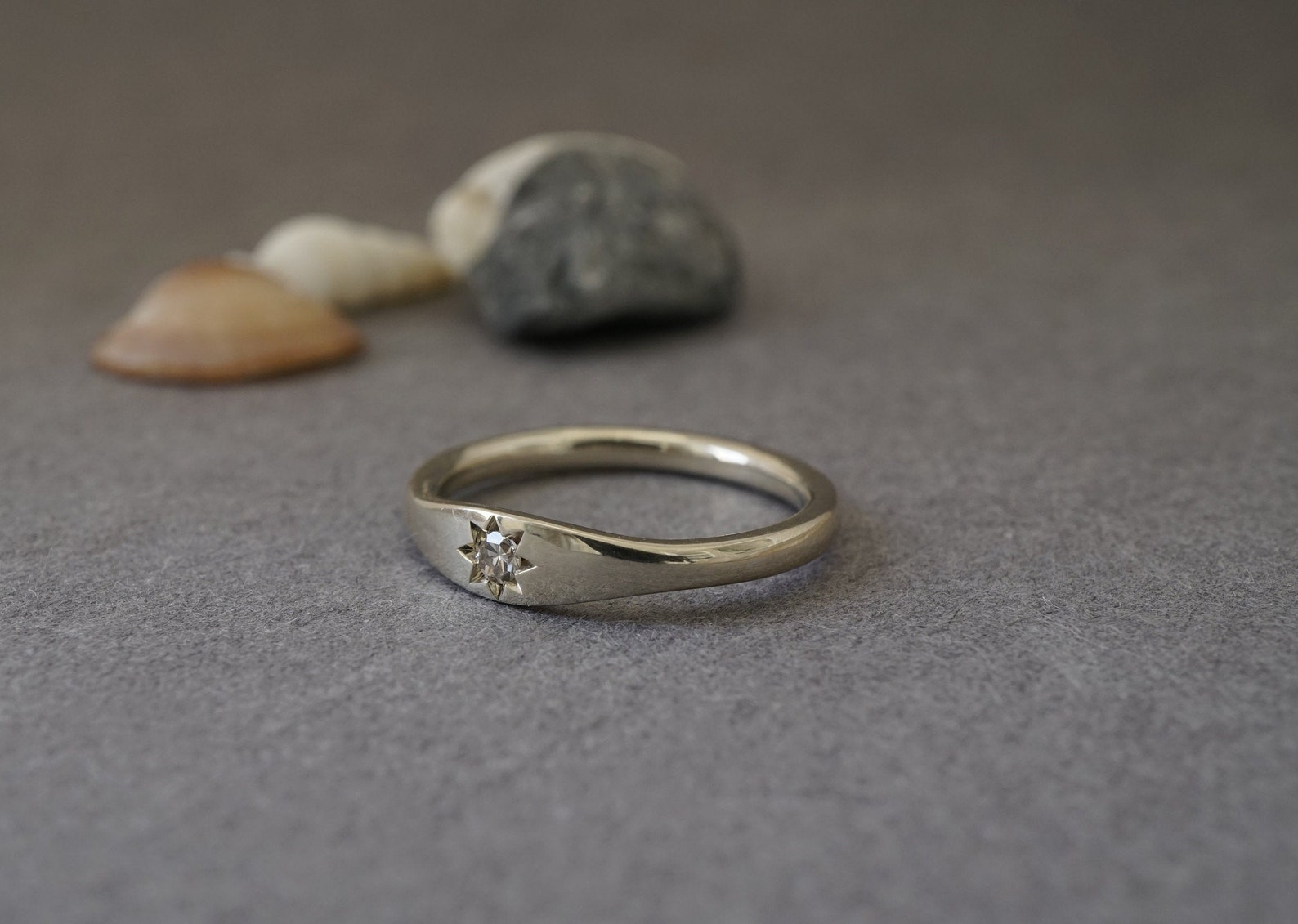 Small diamond gold ring Small signet dainty diamond ring | Etsy