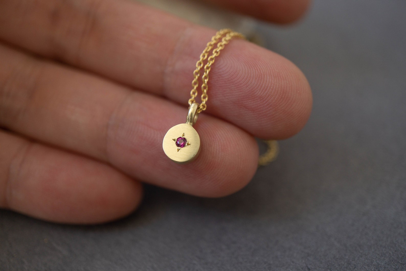 Solid Gold Ruby Necklace 14k Gold Pendant Necklace for Women | Etsy