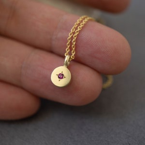 Solid Gold Ruby Necklace 14k Gold Pendant Necklace for Women Tiny Ruby ...