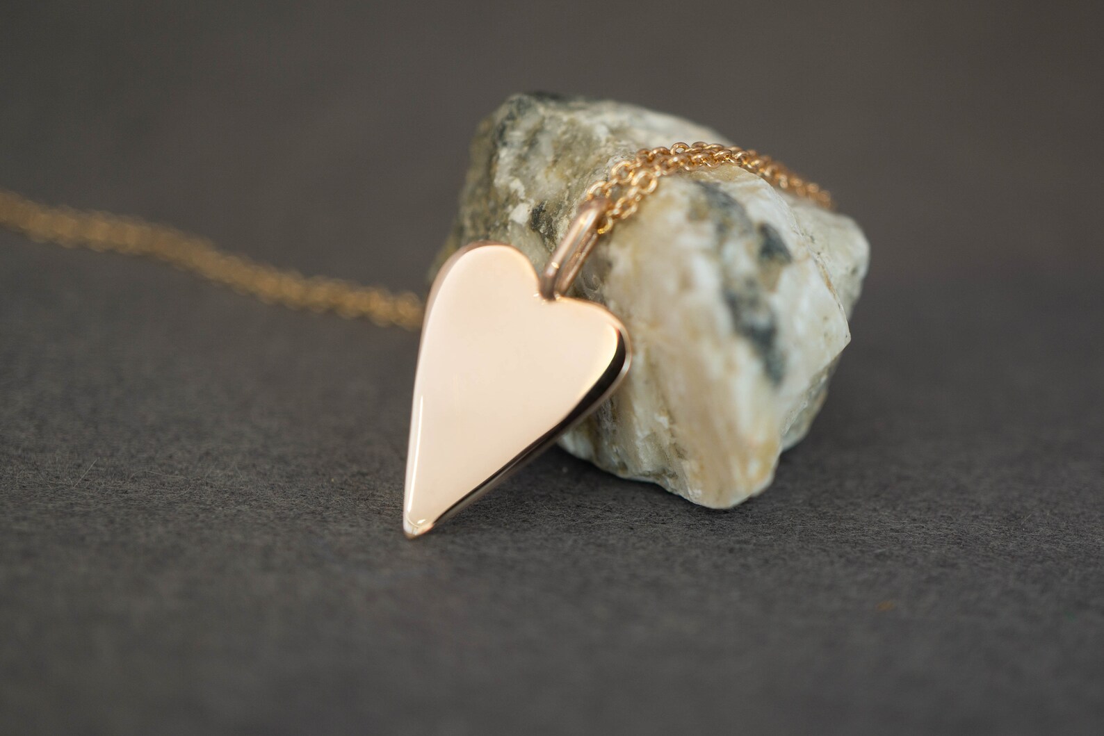 Heart of Gold Pendant Elongated Heart Necklace Solid Gold - Etsy