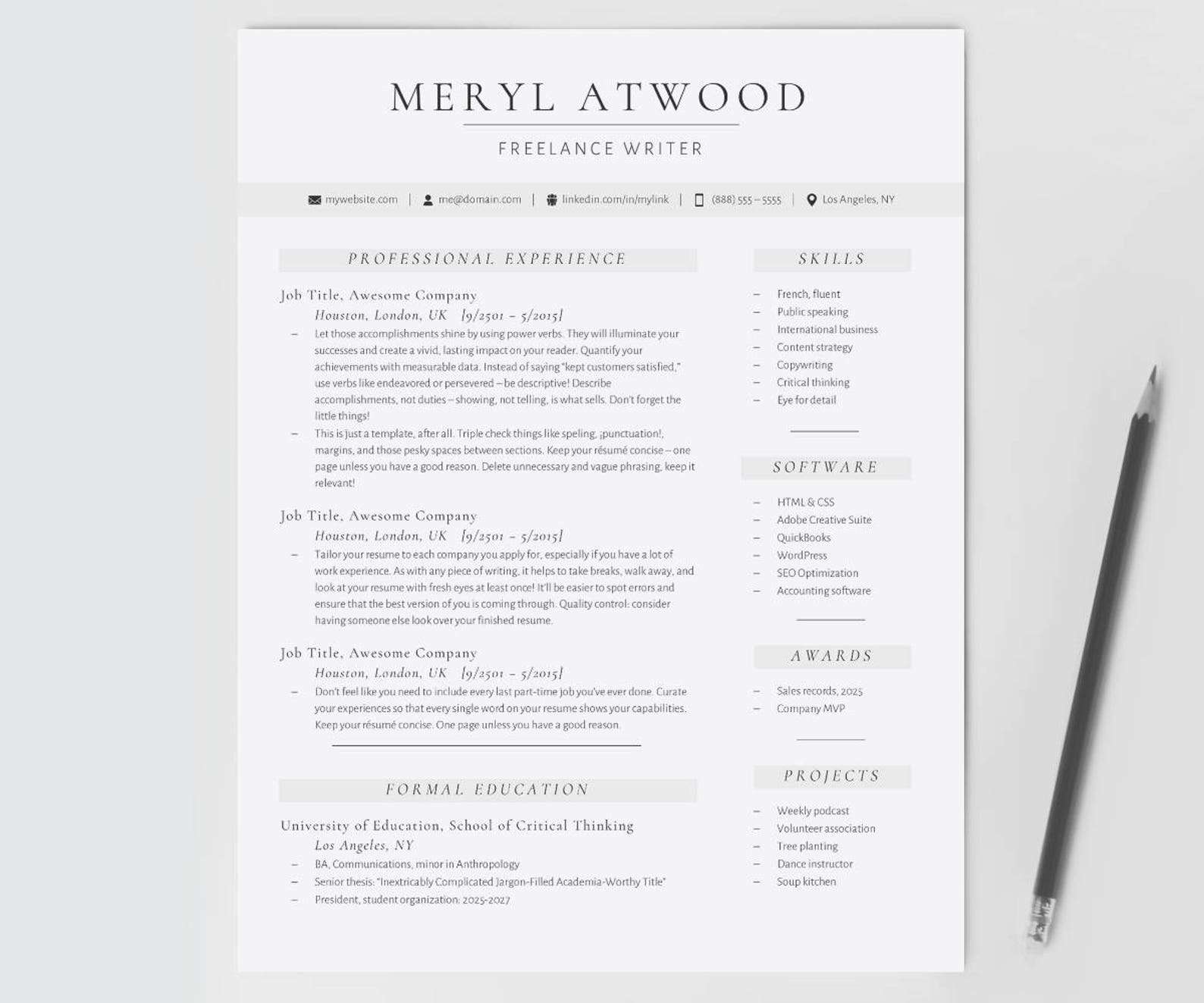 Classic Resume, Resume Template, Resume Instant Download, Resume for ...