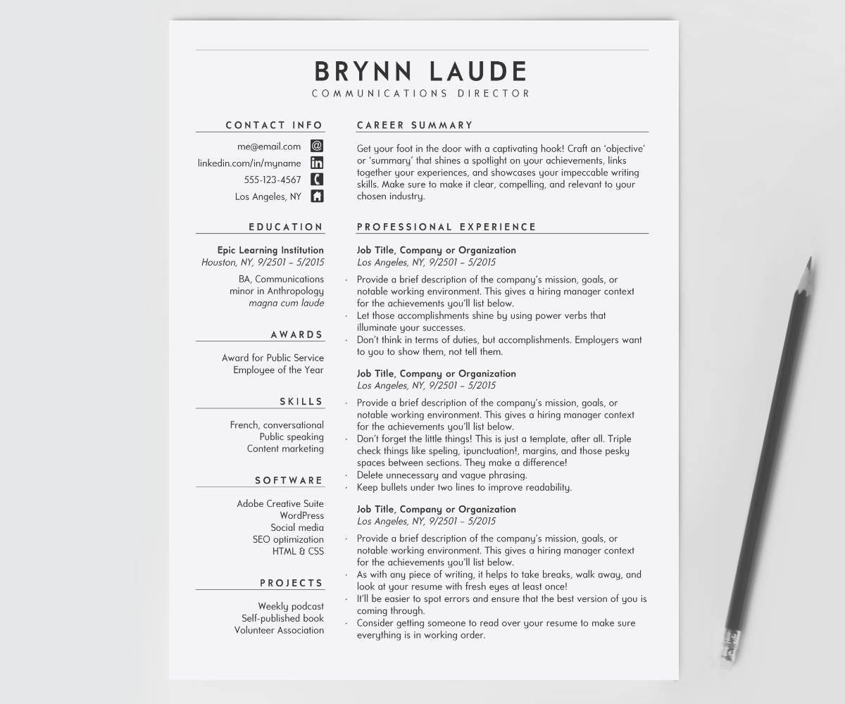 Resume, Standard Resume, Resume Template, Resume for Word, CV Template ...