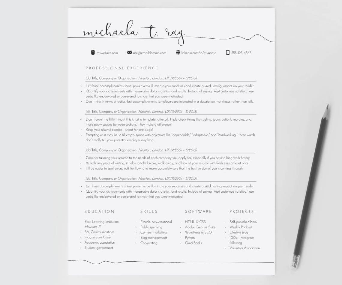 Resume Template, Resume, CV, Resume for Word, Resume Instant Download ...