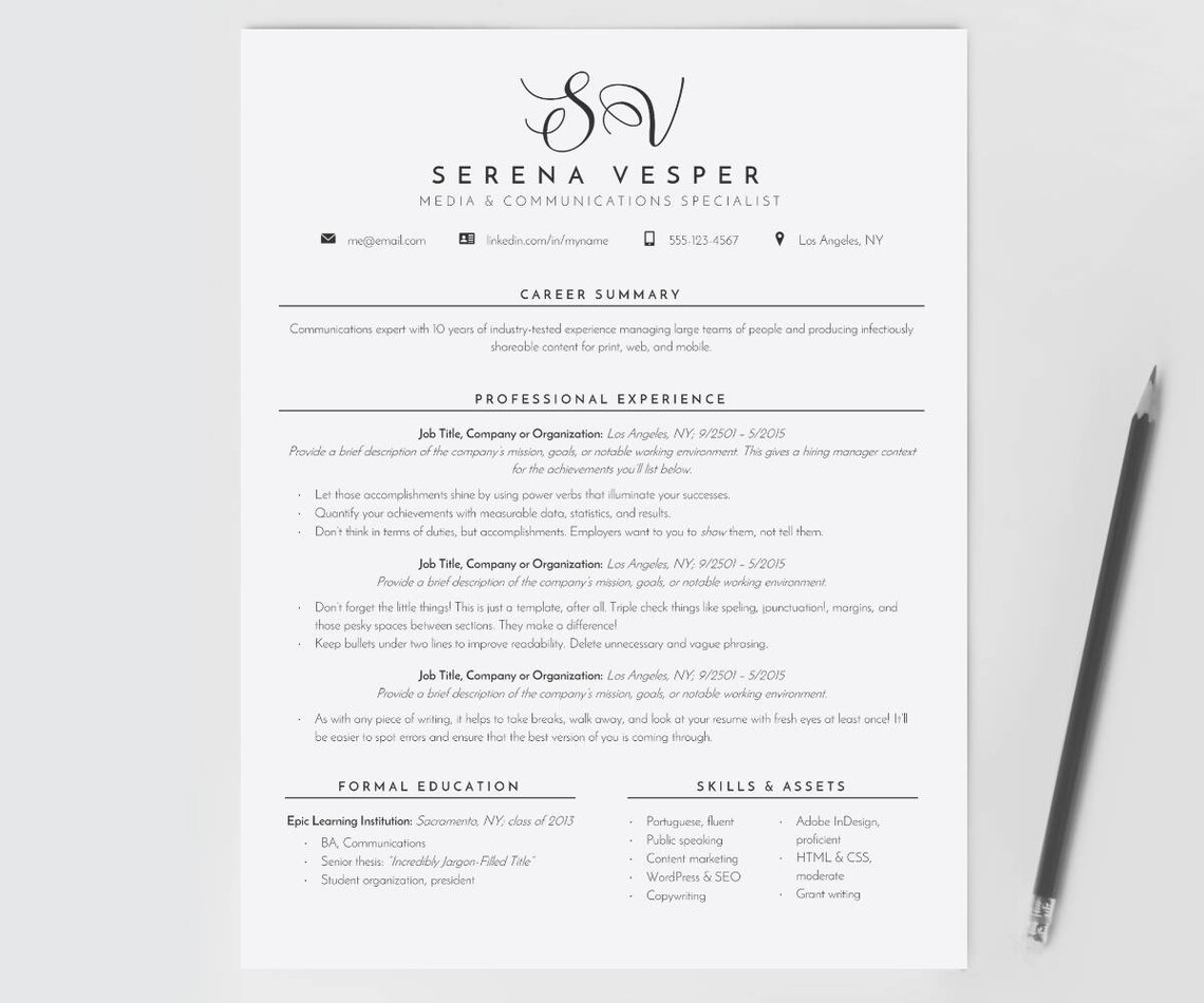 Chic Minimalist Resume Template, Resume Instant Download, CV, Business ...