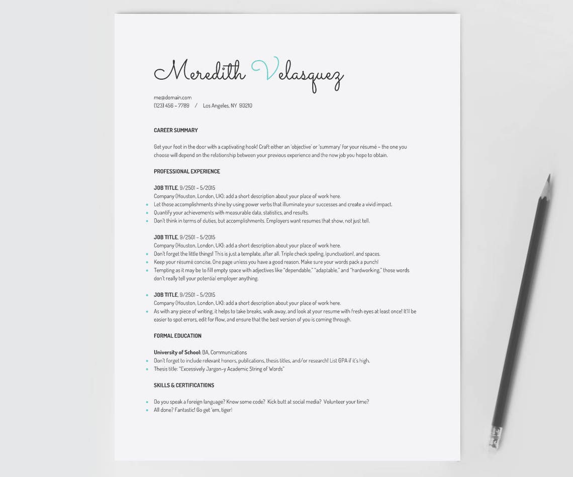 Whimsical Minimalist ATS Bot-friendly Resume Template Instant Download ...