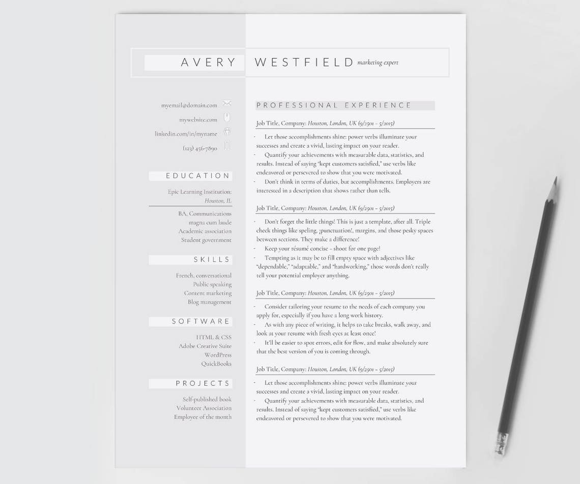 Classic Beige Resume Template for Word ・ Instant .docx Download ...