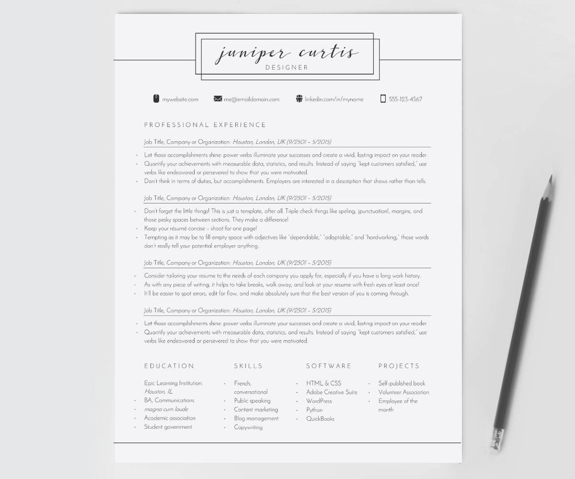Chic Minimalist Resume, Modern Resume Template for Word, Clean Resume ...