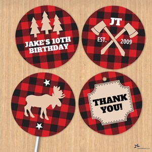 Printable Buffalo Plaid Moose Lumberjack Party Images, Editable PDF ...