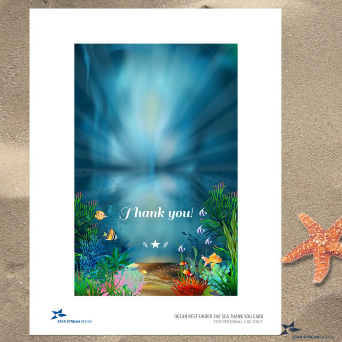 Printable Ocean Reef Under the Sea Thank You Greeting Card | Etsy