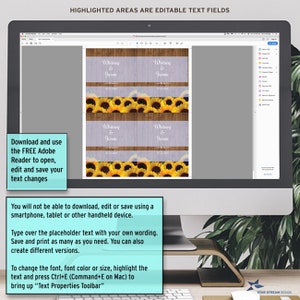 Printable Rustic Sunflowers Wine Bottle Labels - Bridal Shower, Wedding ...