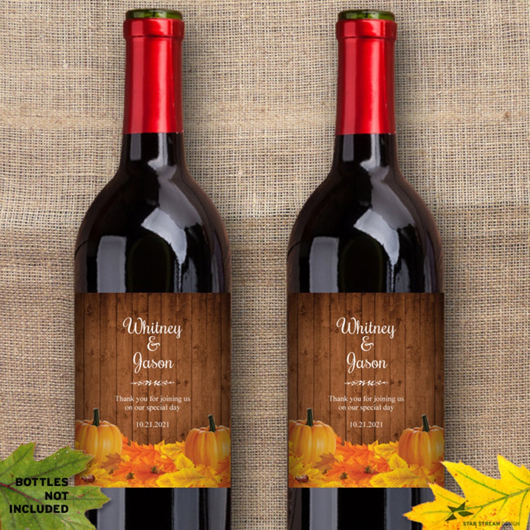 Printable Rustic Pumpkin Autumn Leaves Wine Bottle Labels - Bridal ...