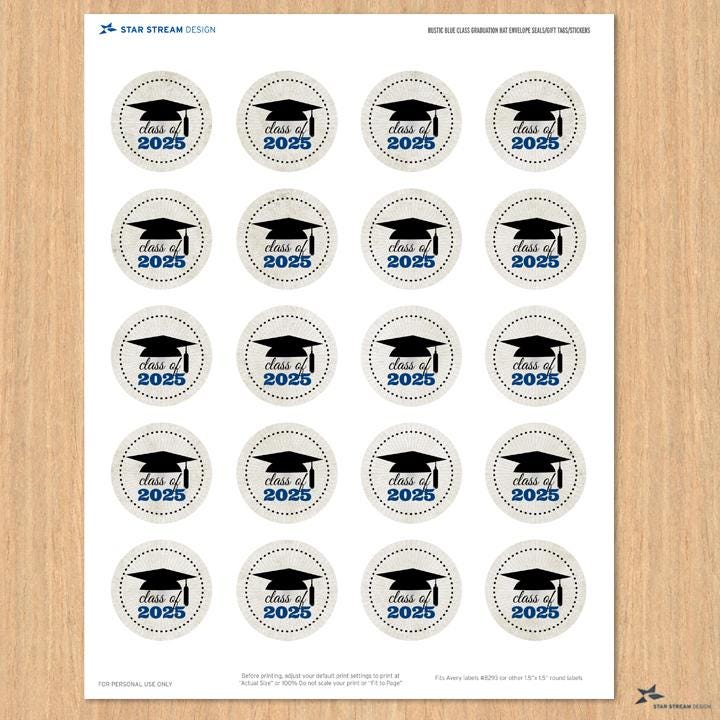 Class of 2025 Graduation Cap 1.5" Printable Images - Blue, Instant ...