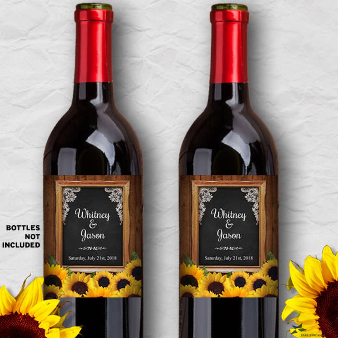 Rustic Chalkboard Lace Sunflowers Printable Wine Bottle Labels - Bridal ...