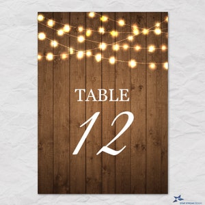 Printable Rustic Party Lights Table Number Name Card 5"x7" Signs ...