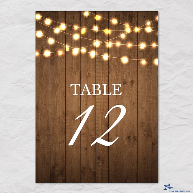 Printable Rustic Party Lights Table Number Name Card | Etsy