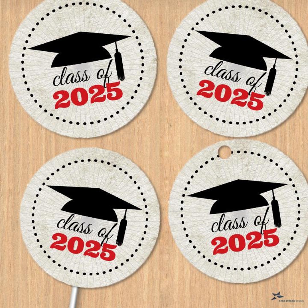 Class of 2025 Graduation Cap 1.5" Printable Images - Red, Instant ...