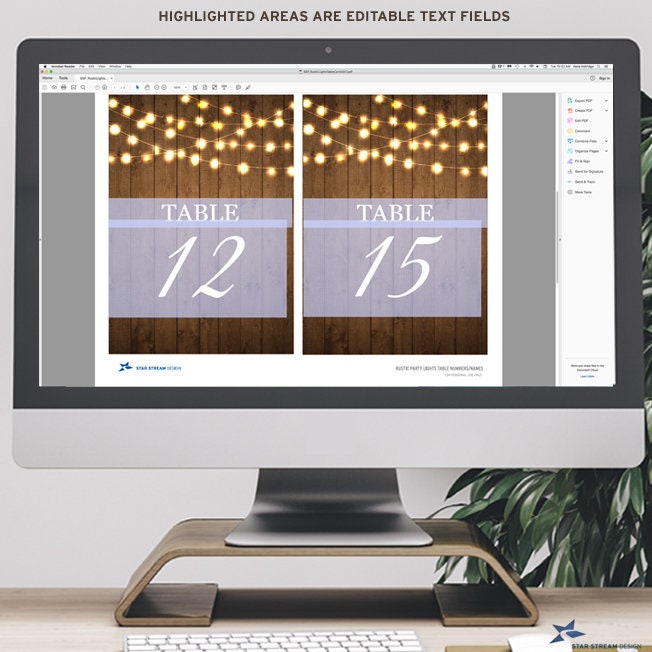 Printable Rustic Party Lights Table Number Name Card | Etsy