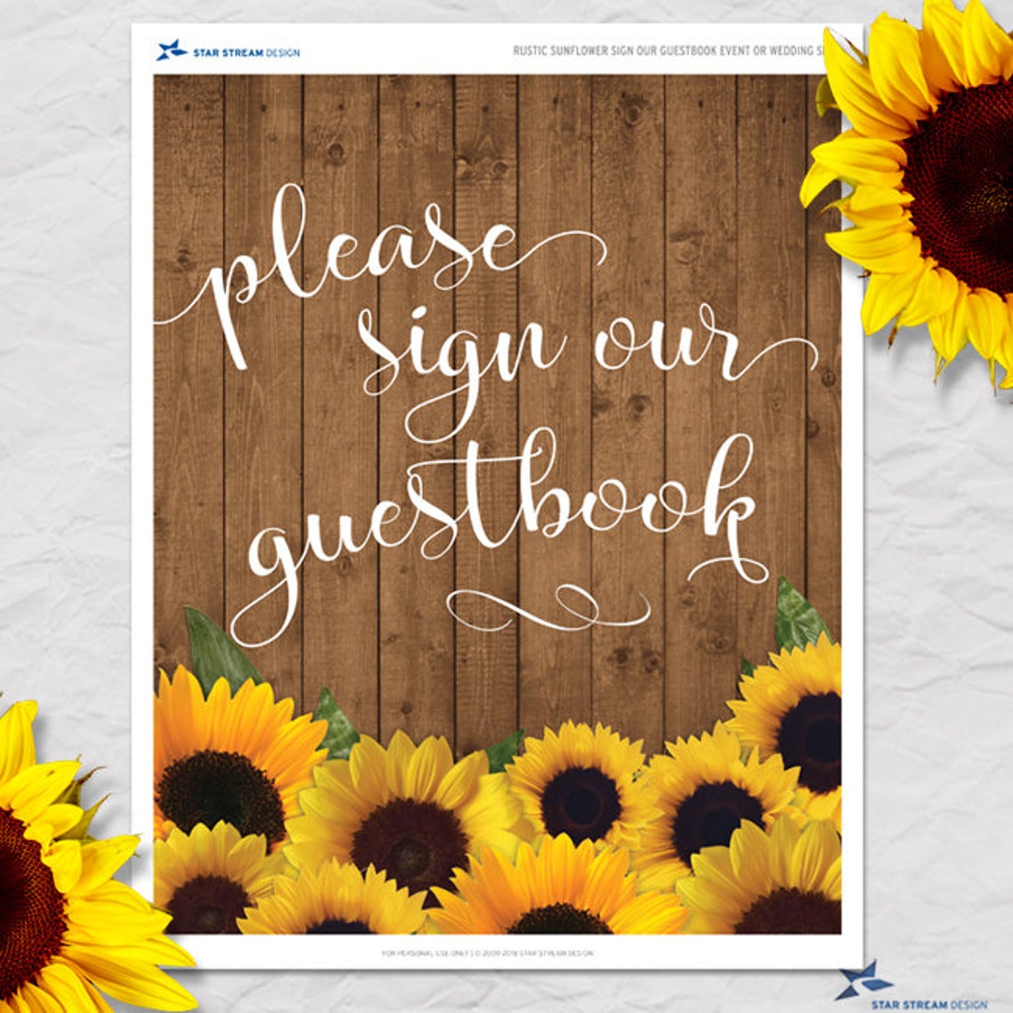 Printable Rustic Sunflowers Please Sign Our Guestbook Sign 2 | Etsy