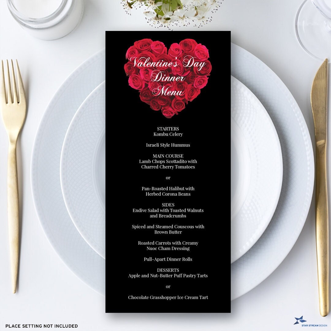 Red Rose Heart Bouquet Valentines Holiday, Special Occasion Dinner Menu ...