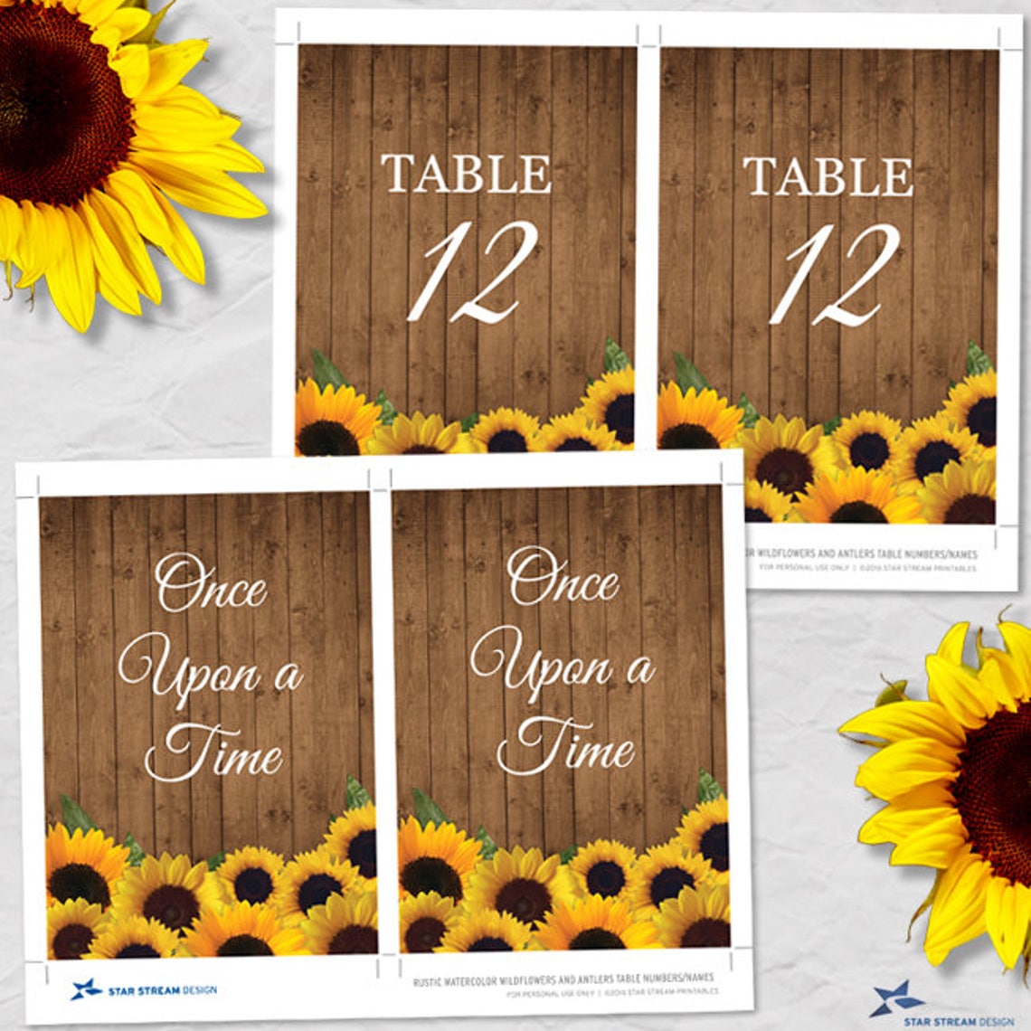 Printable Rustic Sunflowers Table Number Name Card 5"x7" Signs ...
