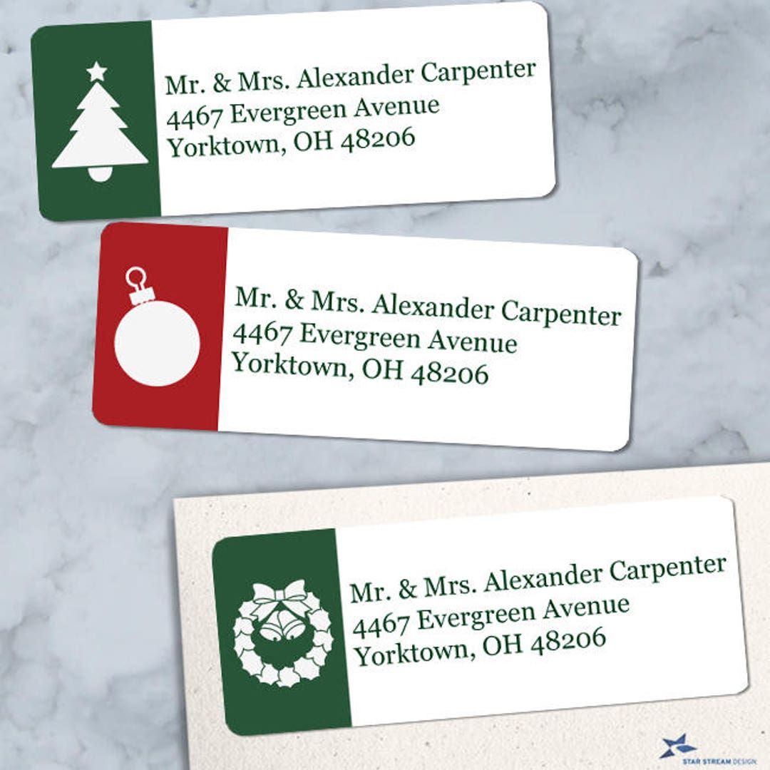 Christmas Festive Symbols Printable Return Address Labels, Green and ...