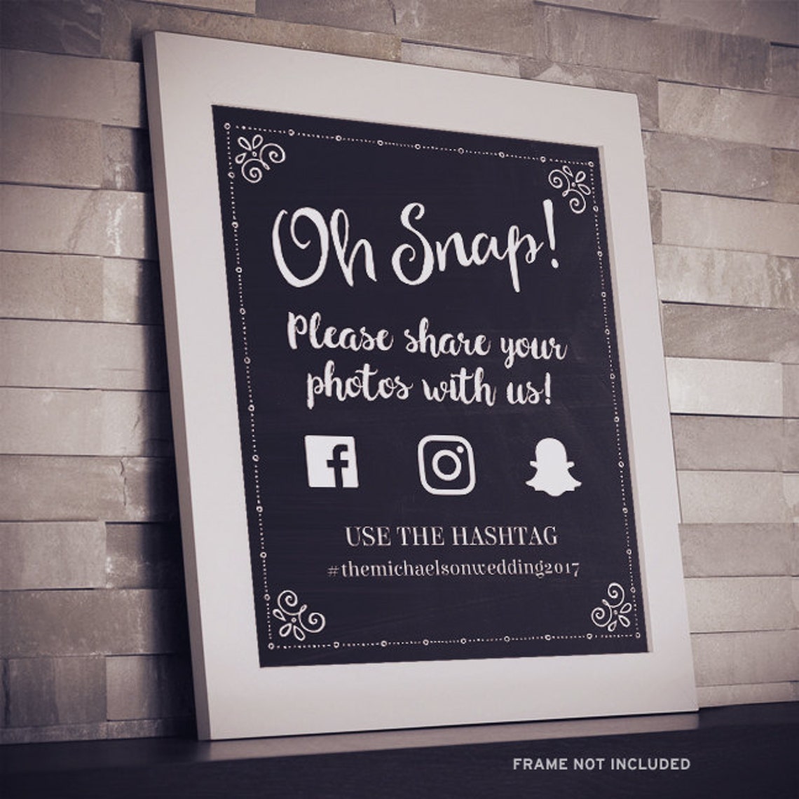 Printable Chalkboard Social Media Wedding or Event Hashtag | Etsy