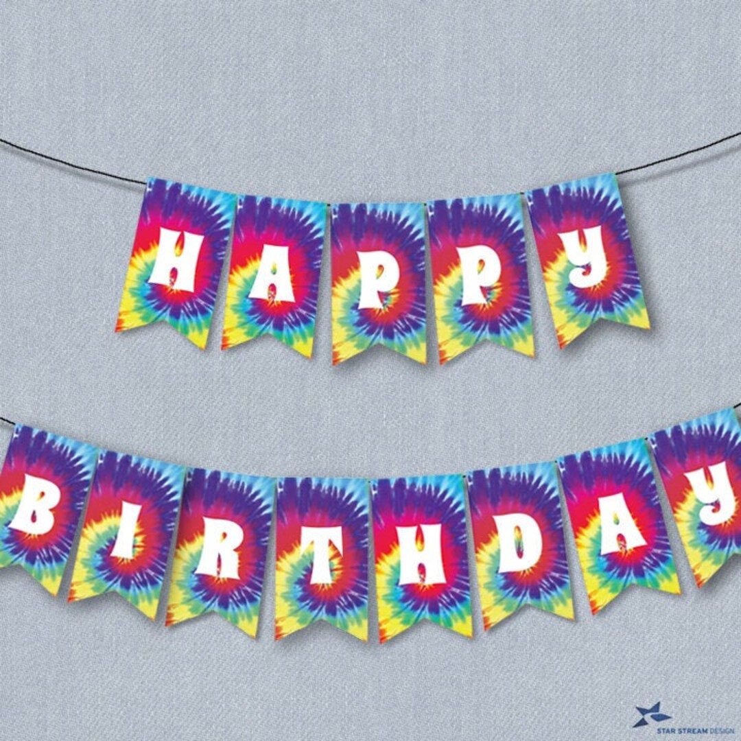 Groovy Tie Dye Hippie Create Your Own Message Bunting, 4.5"x8" Flags ...