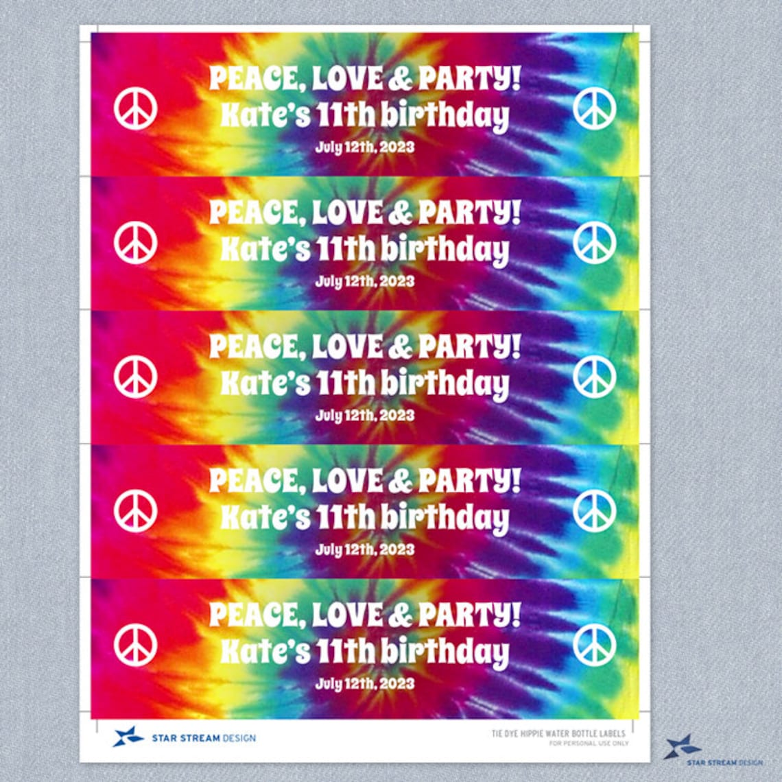 Groovy Tie Dye Hippie Party Printable Water Bottle Labels - Birthday ...